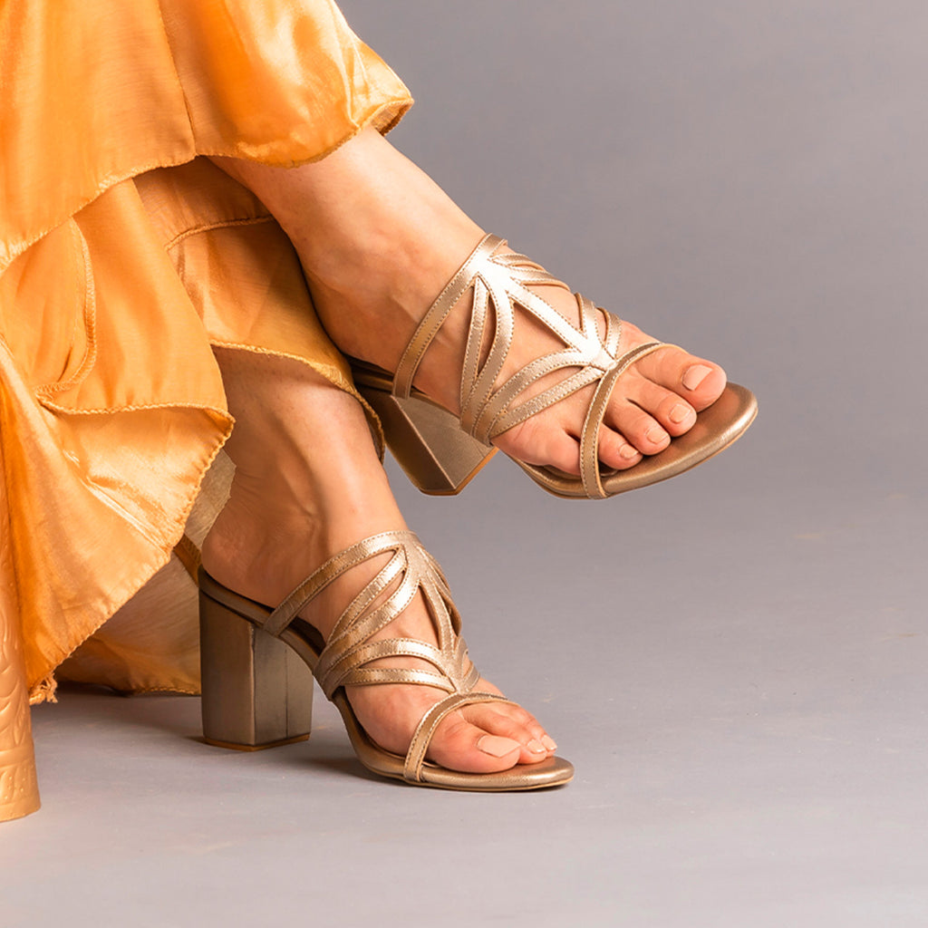 Buy Pearl Gold Block Heel Mules for Women in India || Bespoke High ...